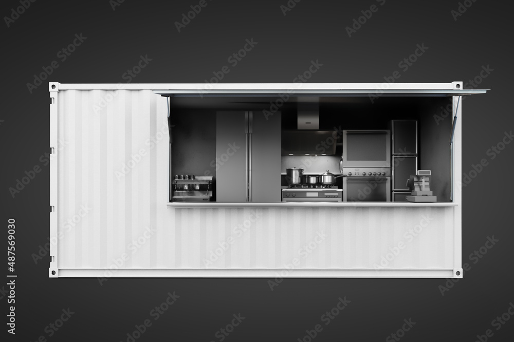 Container cafe burger pizza coffee restaurant. Design background mockup ...