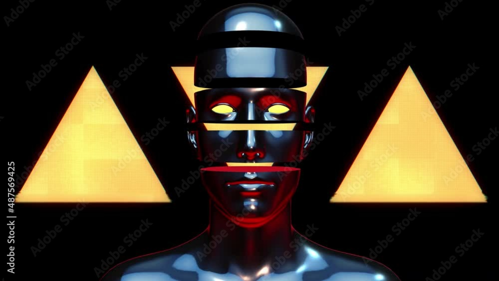 Creative retro futuristic motion art. Abstract chrome metal human body ...
