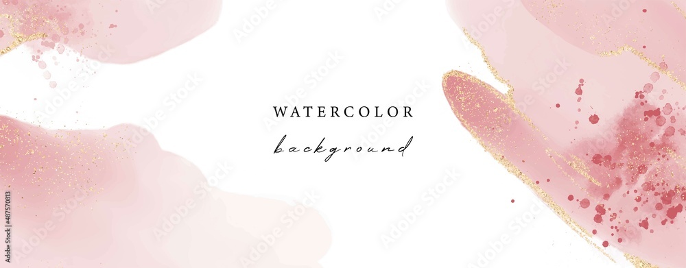 Vector pink watercolor universal background with gold glitter Stock ...