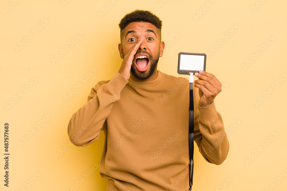 afro cool man feeling happy,giving a big shout out with hands next to ...