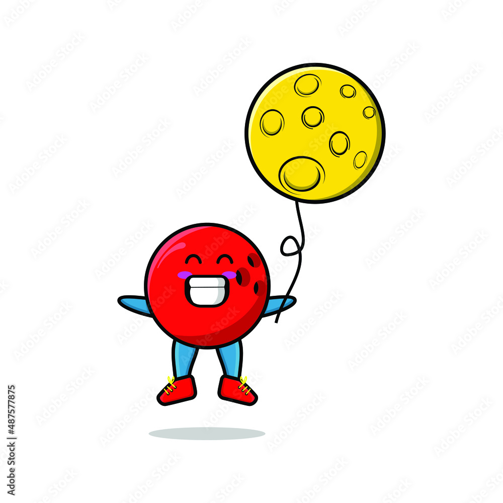 Cute cartoon bowling ball floating with moon balloon cartoon vector ...