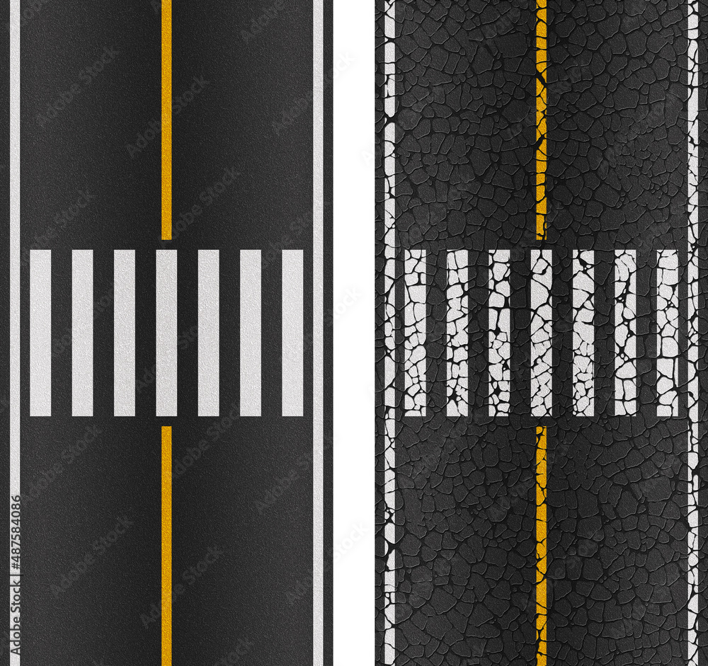 Two options for the texture of the road, new and old cracked ...