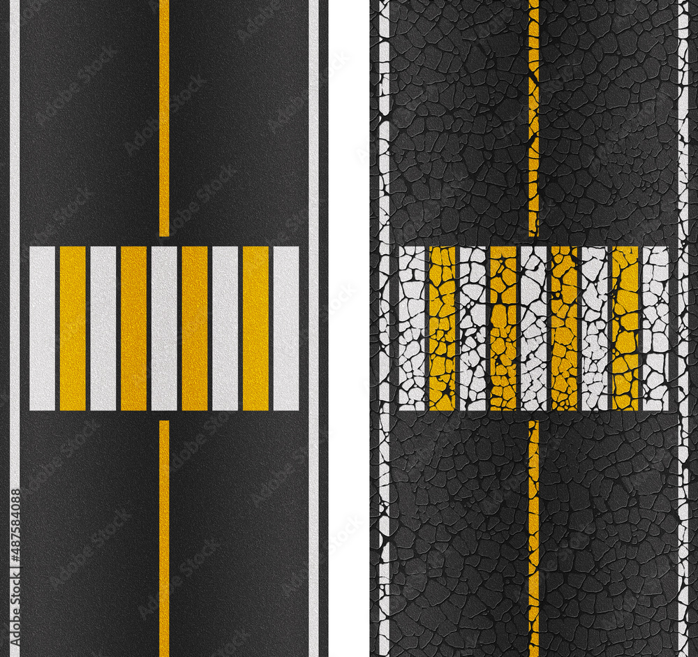 Two options for the texture of the road, new and old cracked ...