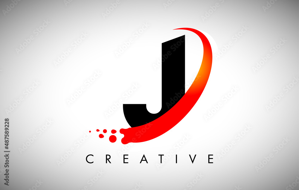Creative Letter J Logo with Curved Red Swoosh and Dots. Modern Trendy ...