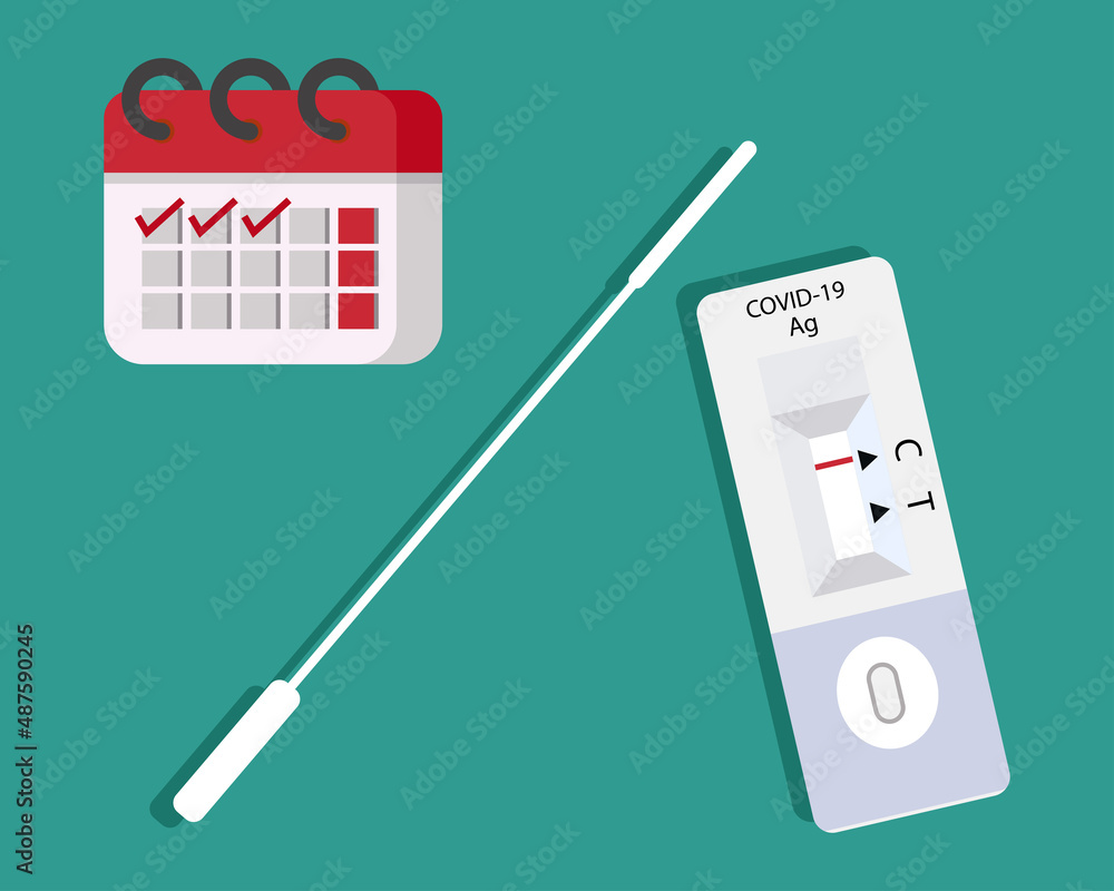 Rapid Antigen Test Kit with calendar concept. Covid-19 crisis. Cartoon ...