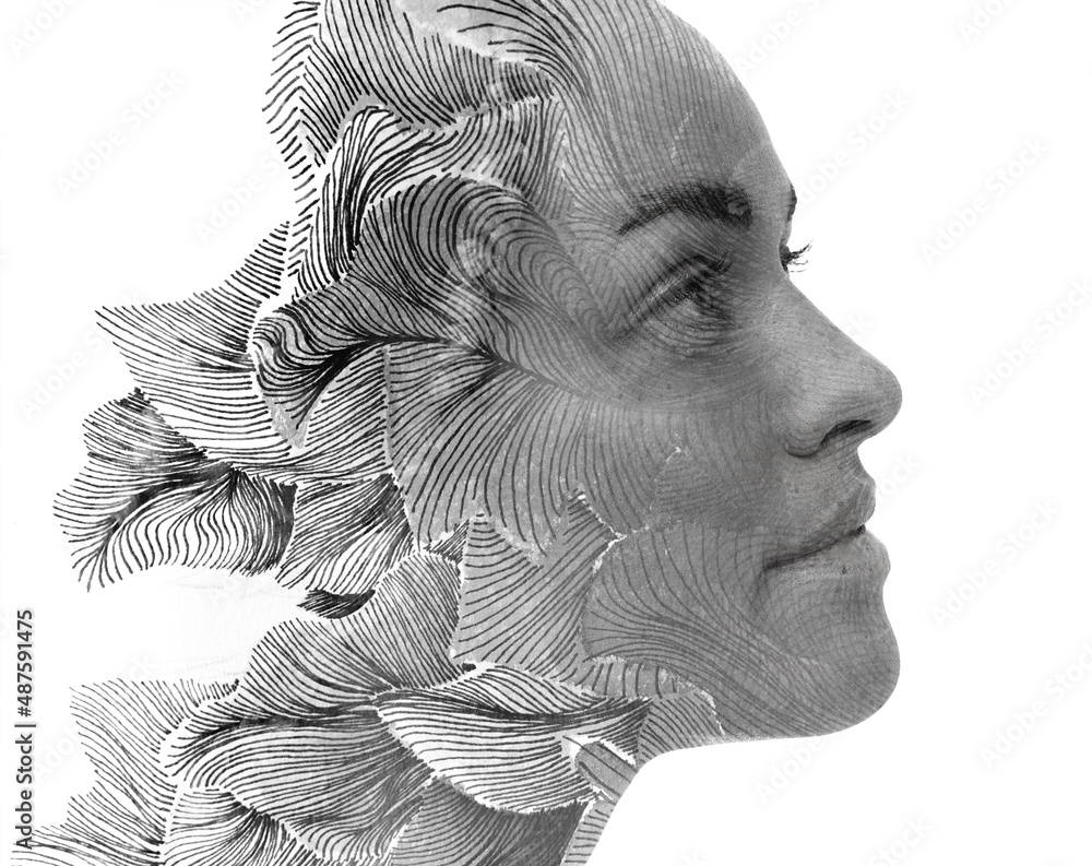 Paintography. A profile portrait of a female model combined with a ...