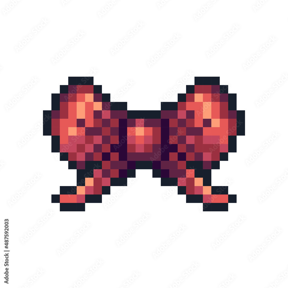 Ribbon pixel art icon. Present bow logo. 8-bit sprite. Decorative knot ...