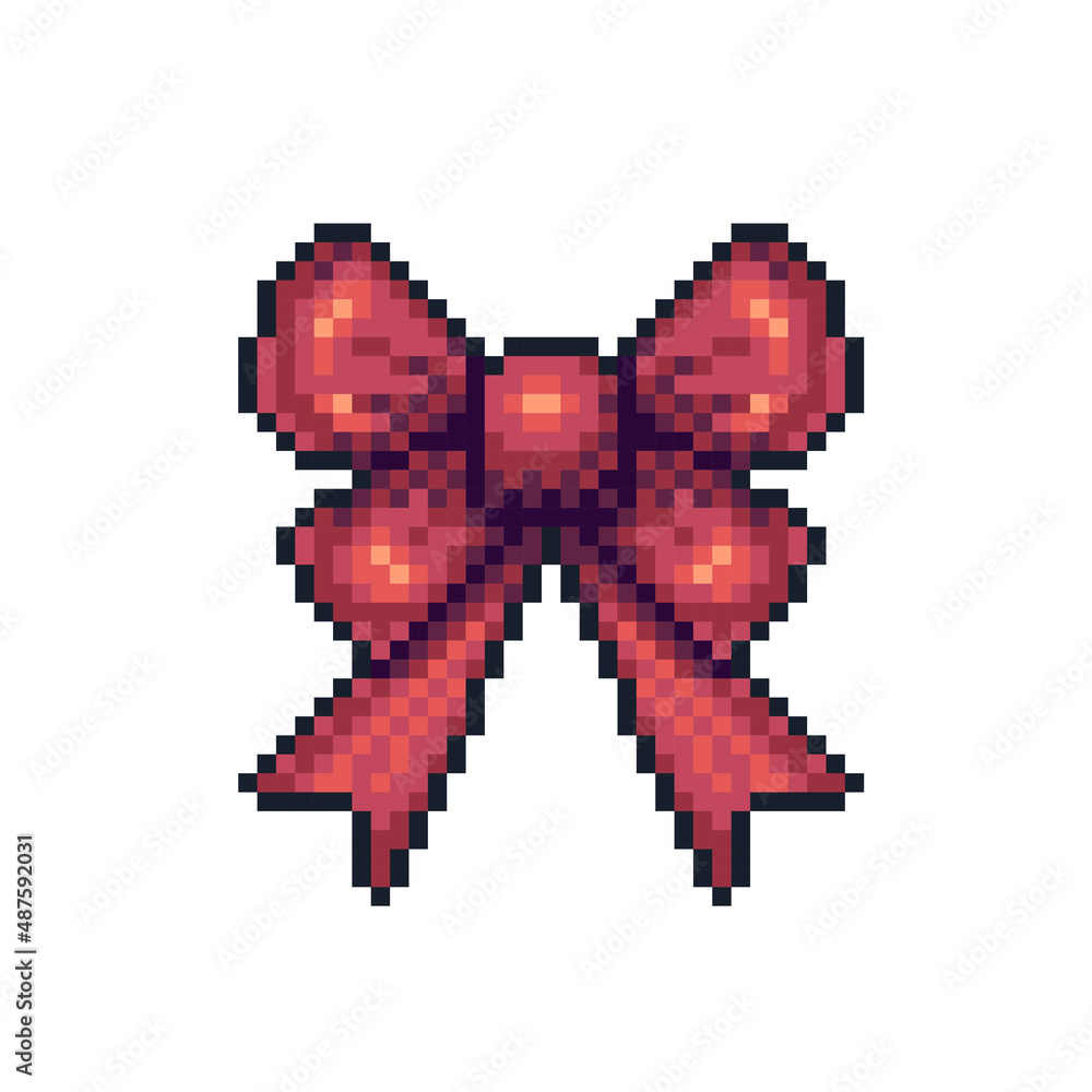 Ribbon pixel art icon. Present bow logo. 8-bit sprite. Decorative knot ...