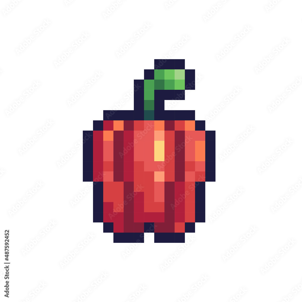 Bell pepper pixel art icon. Paprika logo. 8-bit sprite. Game ...