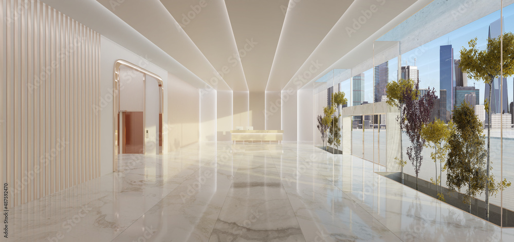 Interior of modern entrance hall in modern office building with ...