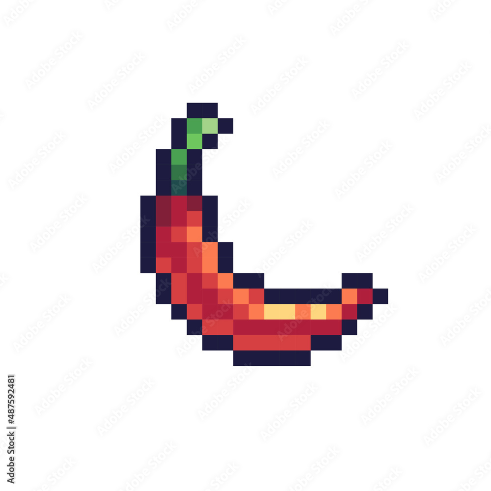 Chilli pepper pixel art icon. Spicy red jalapeno logo. 8-bit sprite ...