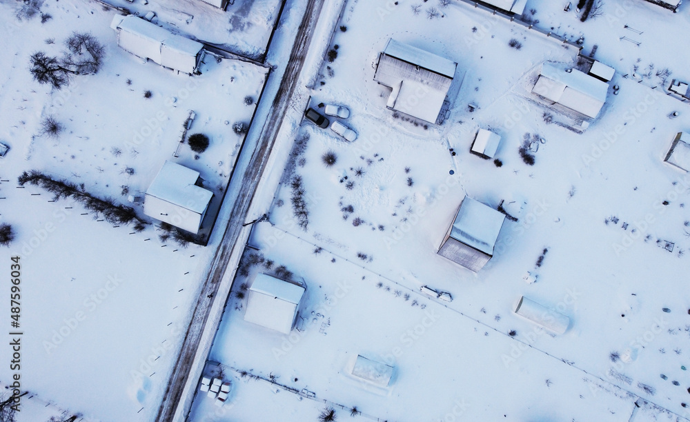 Aerial view from a height on the map of a suburban area with houses and ...