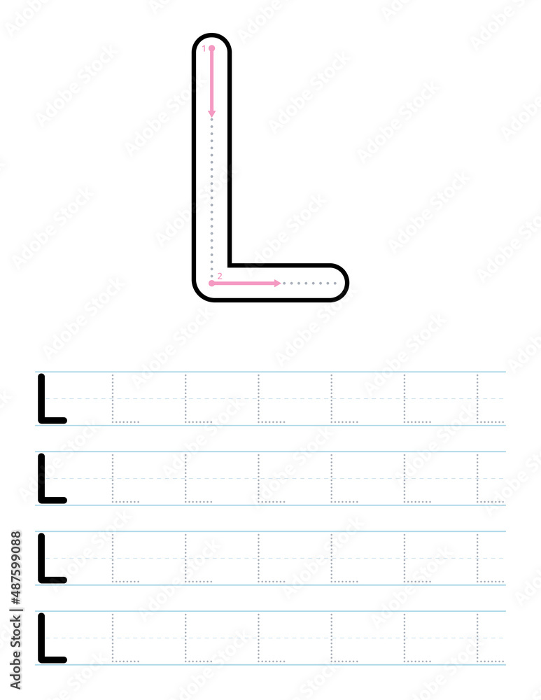 Tracing uppercase letter l worksheet for kids Stock Vector | Adobe Stock