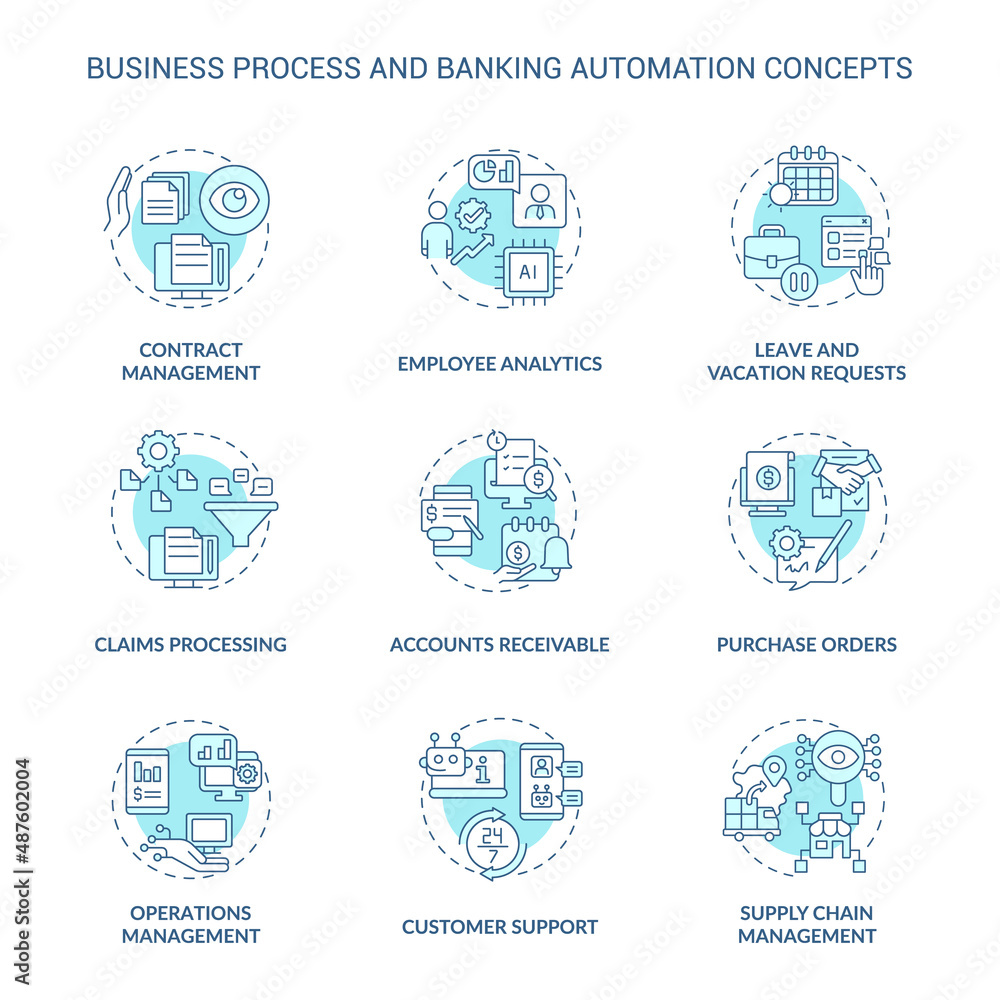 Vecteur Stock Business process and banking automation turquoise concept ...