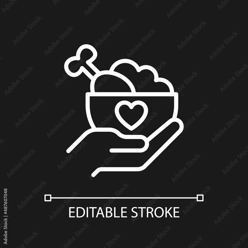 Food donation pixel perfect white linear icon for dark theme. Hunger ...