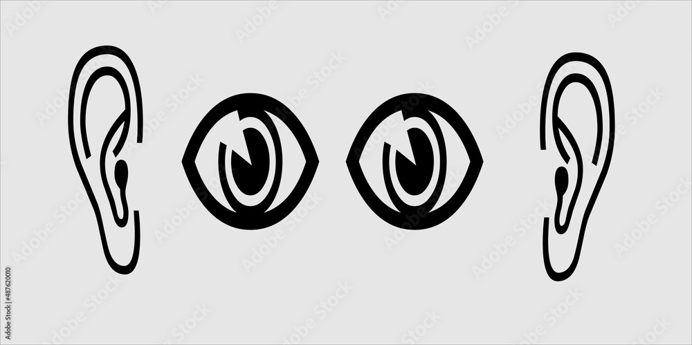 ojos y orejas vector de unos ojos de color negro Stock Vector | Adobe Stock