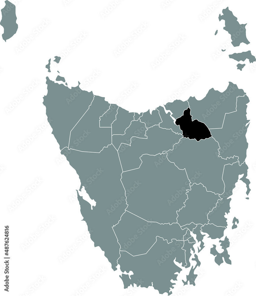Black flat blank highlighted location map of the LAUNCESTON AREA inside ...
