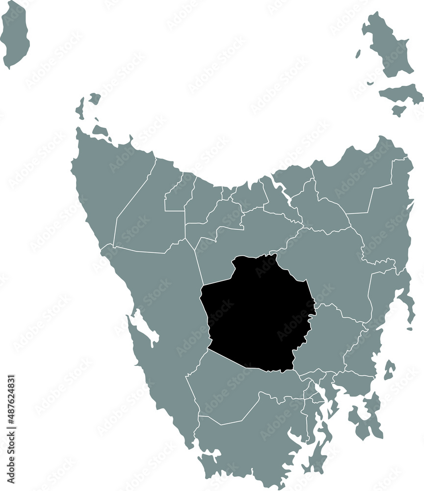 Black flat blank highlighted location map of the CENTRAL HIGHLANDS AREA ...