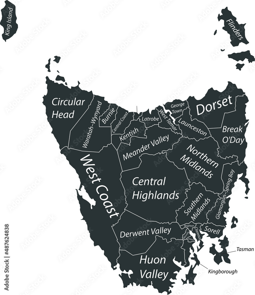 Dark gray flat vector administrative map of local government areas of ...