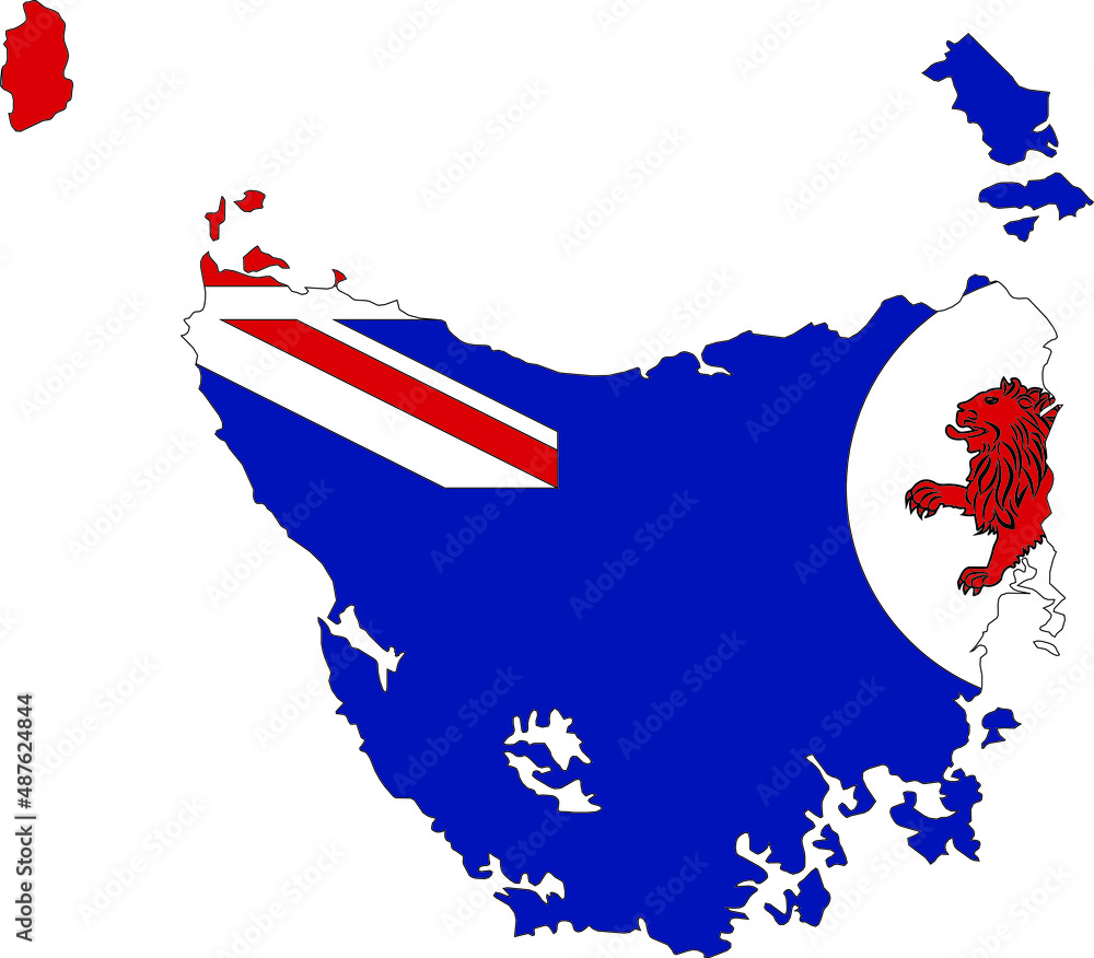 Flat vector administrative flag map of the Australian state of TASMANIA ...