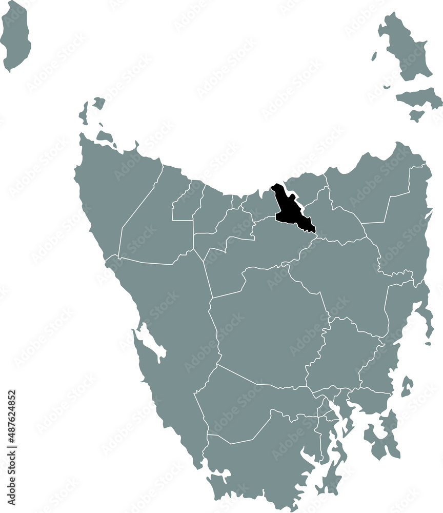 Black flat blank highlighted location map of the WEST TAMAR AREA inside ...