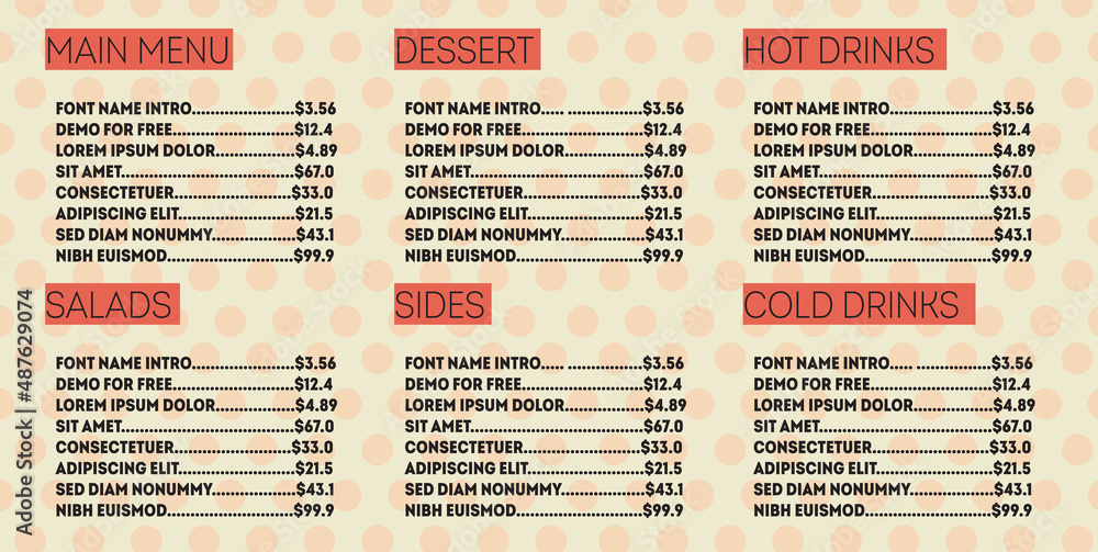 Menu for restaurant or café in fancy font and bright, vibrant colors ...