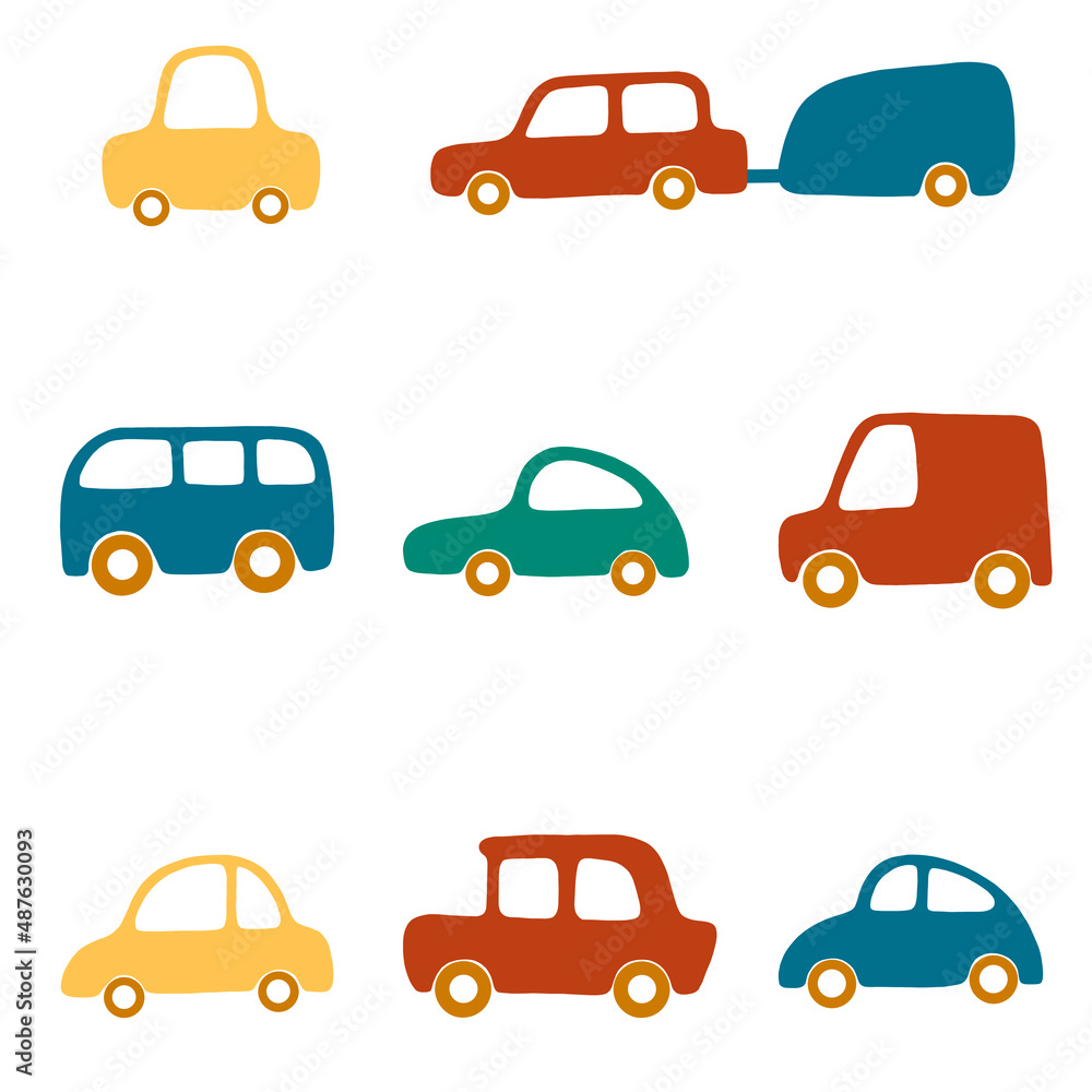 8 cartoon passenger cars. Vector isolated children illustration for ...