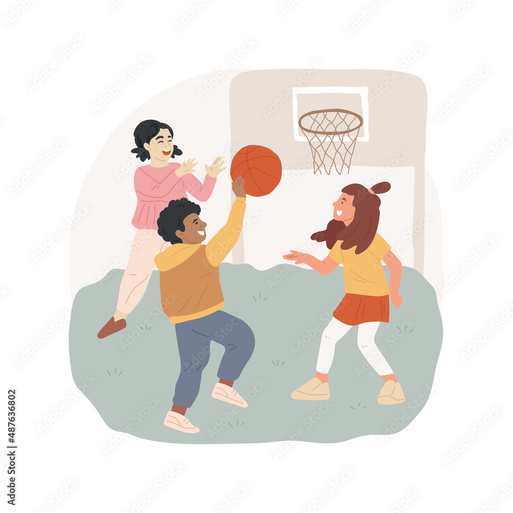 Basketball isolated cartoon vector illustration Child throwing ball in ...