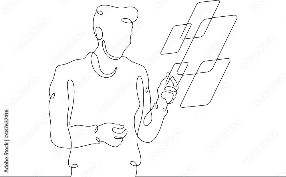 One continuous line.Augmented reality.Information about spaces in ...