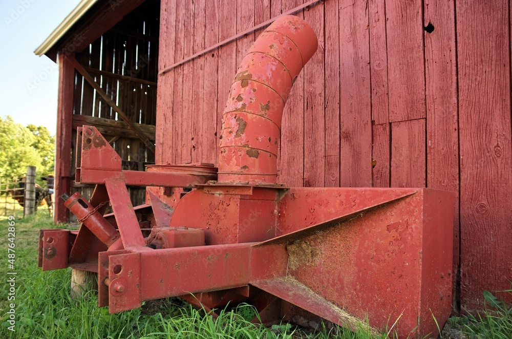 Giant Vintage Antique Rusty Red Snowblower attachment for Tractor Stock ...