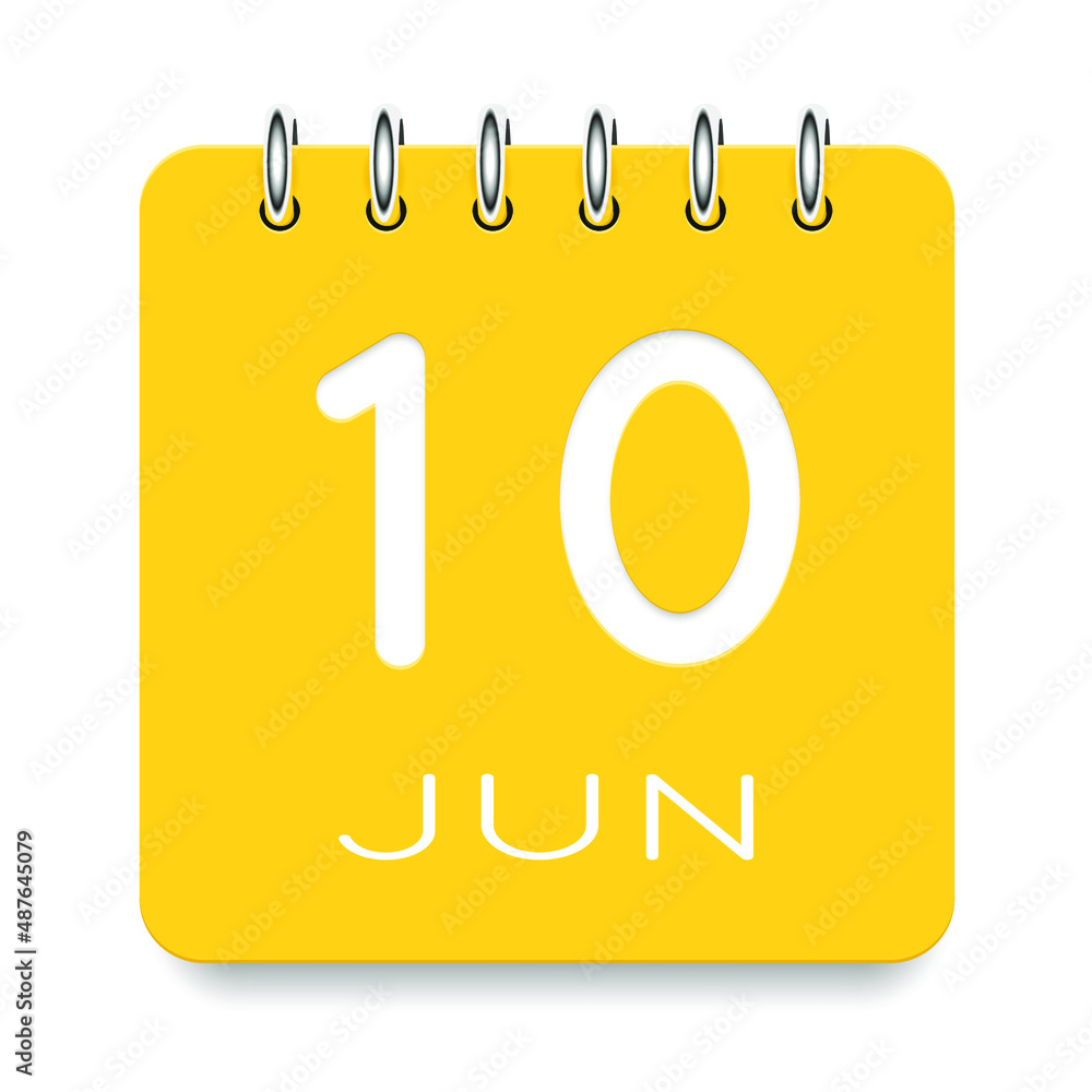 10 day of the month. June. Cute yellow calendar daily icon. Date day ...