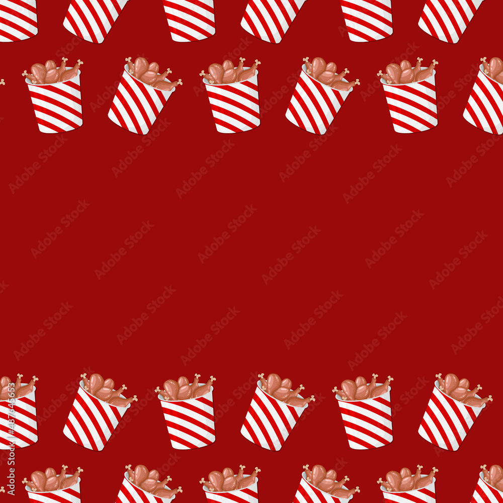 Bucket of fried chicken concept fast food frame template illustration ...