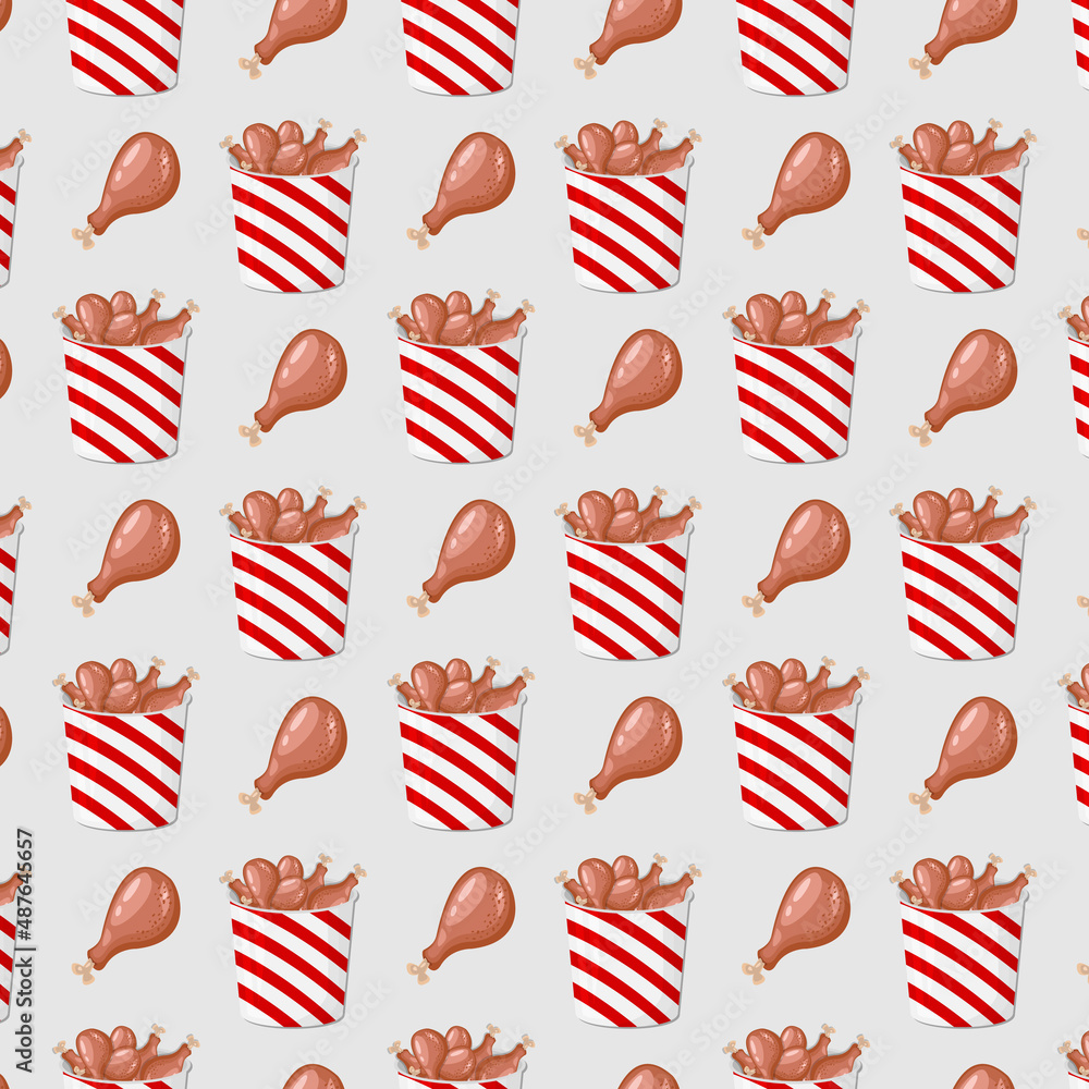 Seamless pattern fried chicken bucket texture illustration fast food ...
