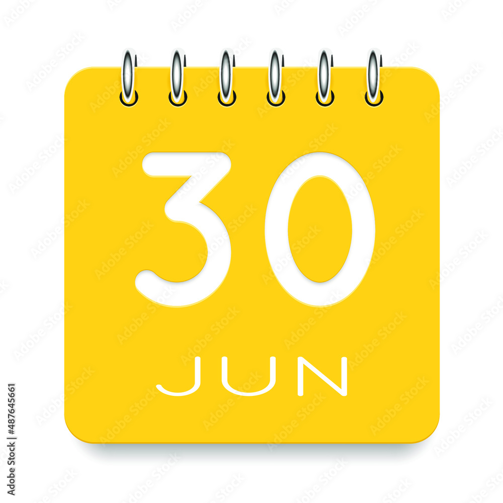 30 day of the month. June. Cute yellow calendar daily icon. Date day ...