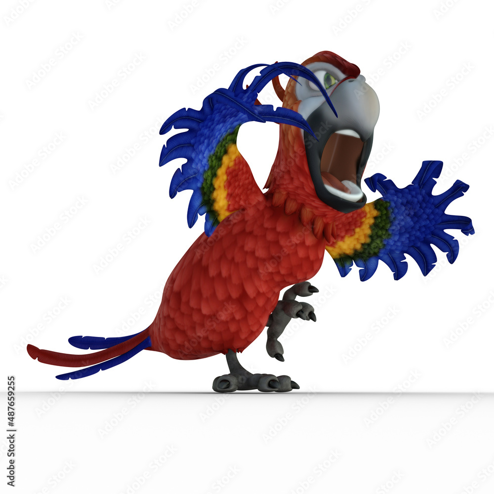 3D-illustration of a cute and funny upset cartoon parrot Stock ...