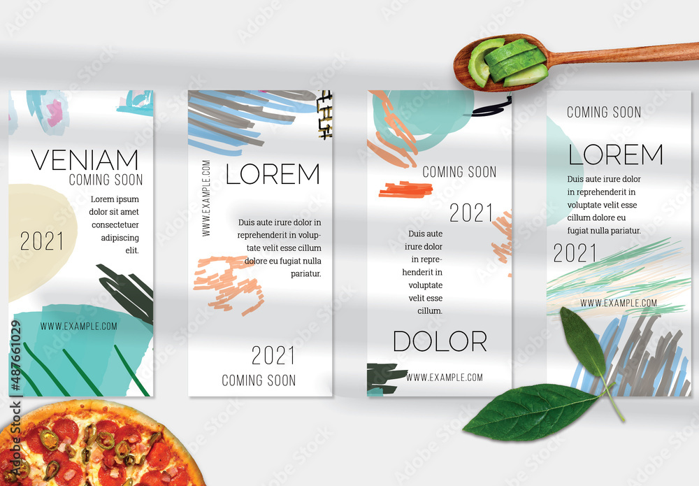 Flyer Layout with Black Shapes and Abstract Bright Rectangle on White ...