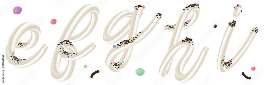 Sweet cream alphabet set. Letters isolated on white background. Hand ...