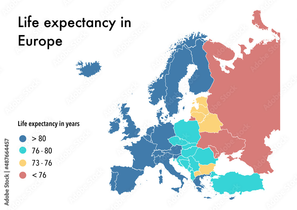 Map of life expectancy in Europe per country Stock Illustration | Adobe ...