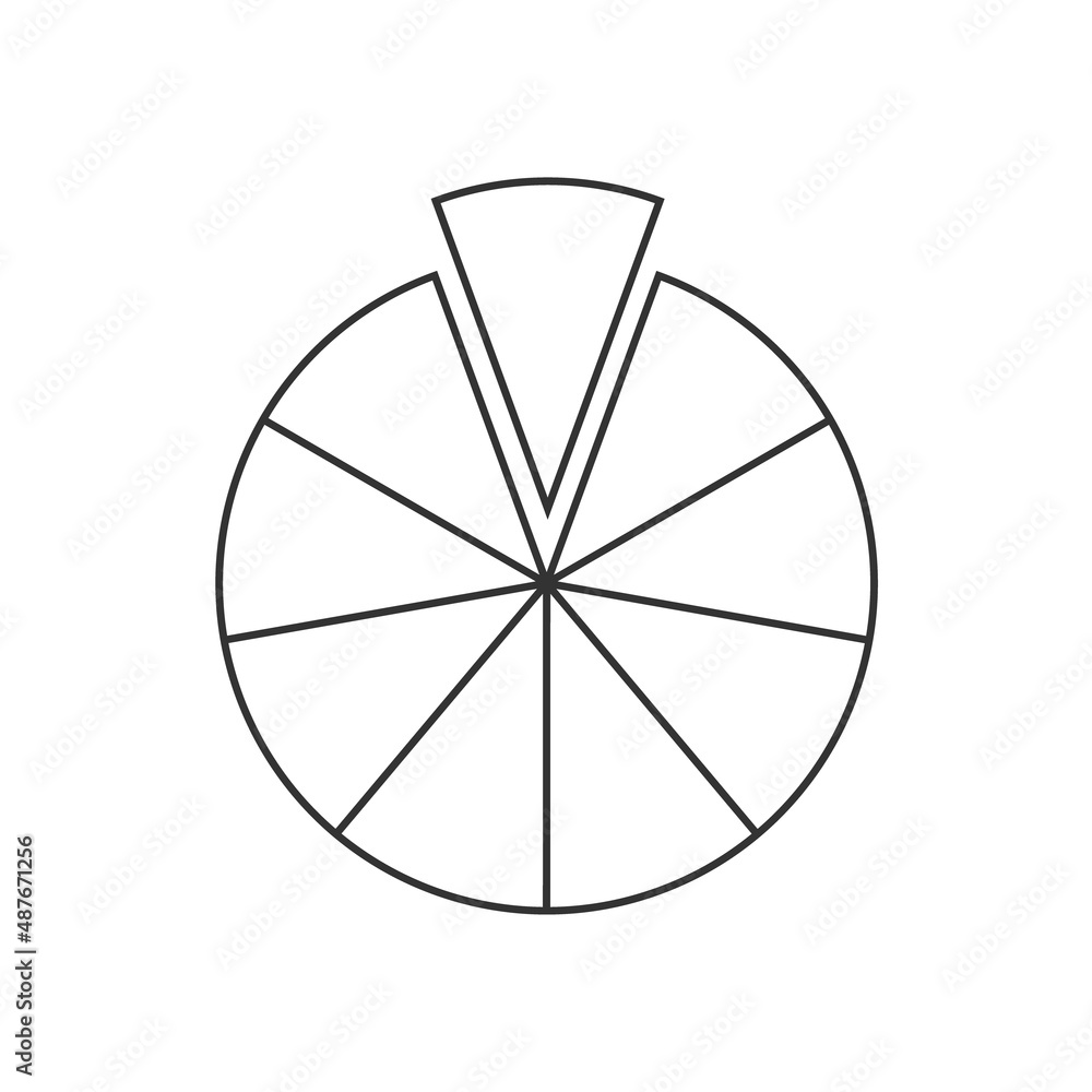 Circle segmented into 9 sections. Pie or pizza shape cut in nine equal ...