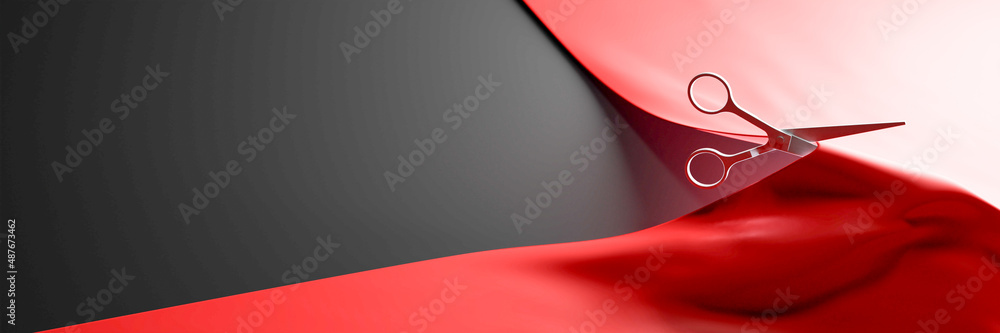 Animated scissors cutting, celebration and copy space illustration ...