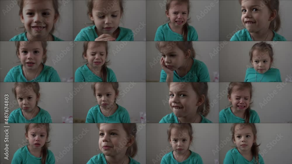 Video Collage Funny Happy Little Kid Close Up Preschool Girl Child ...