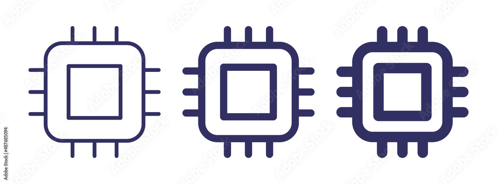 Chip computer processor icon set. Circuit board icon in graphic design ...