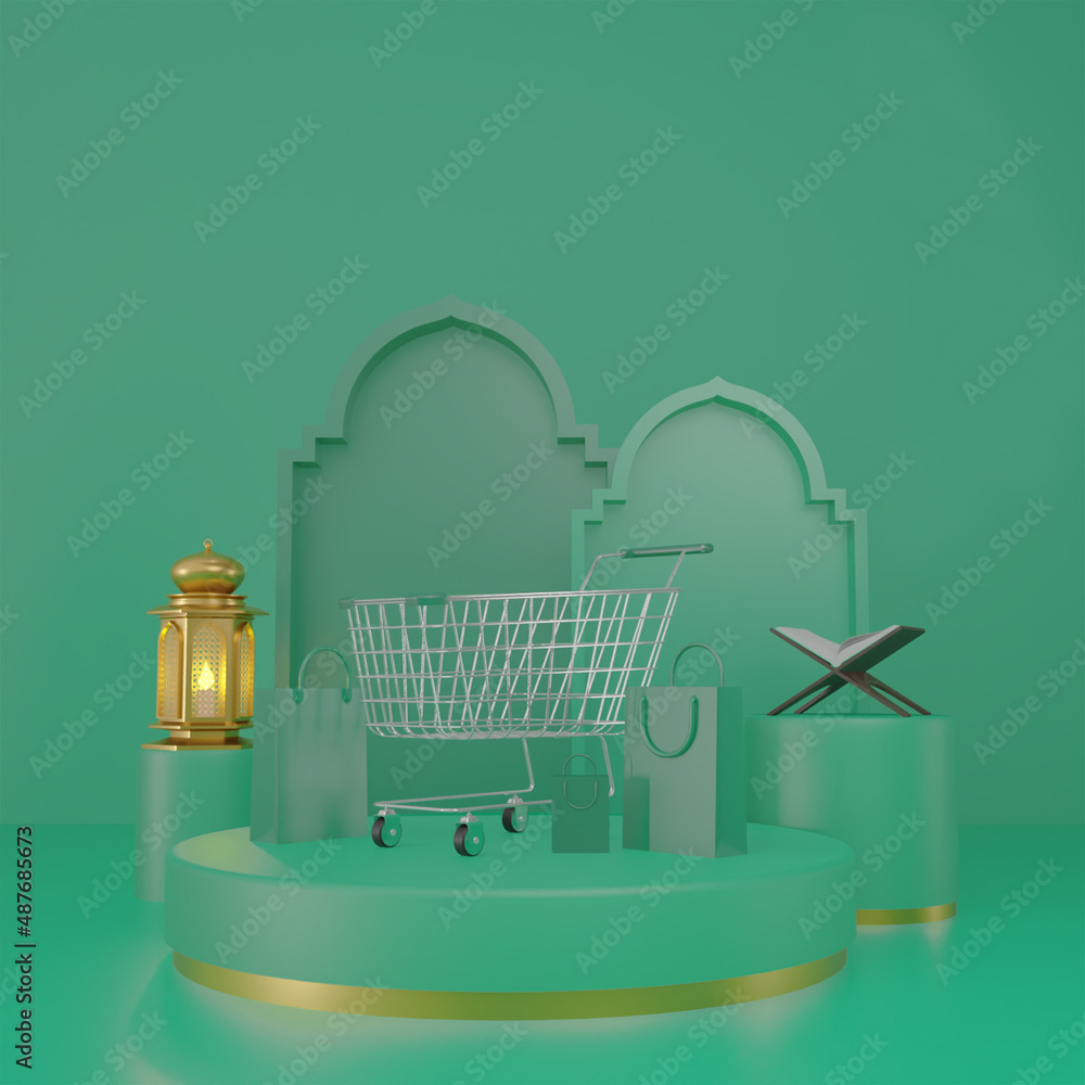 Ramadan Kareem greeting template with arabic lanterns, moon, gifts ...