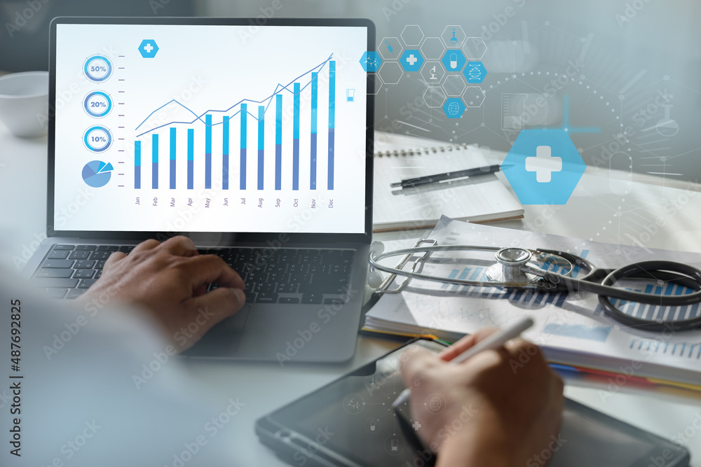 Insurance Healthcare Doctor analyzing medical report and medical on ...