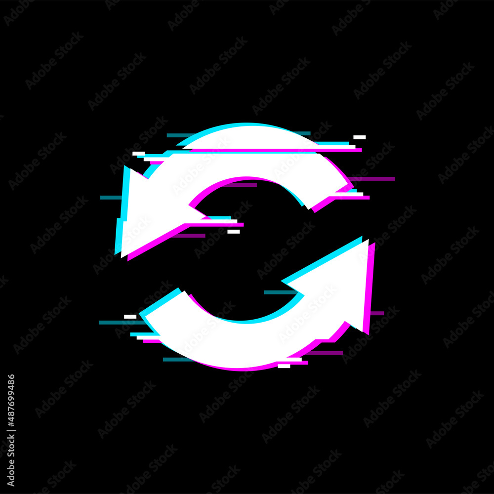 Refresh or reload button with glitch effect isolated rotating arrows in ...