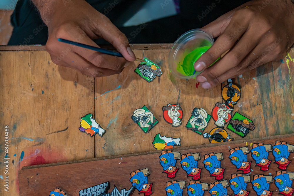 Craft pins made of acrylic and colored using enamel paint, all done ...