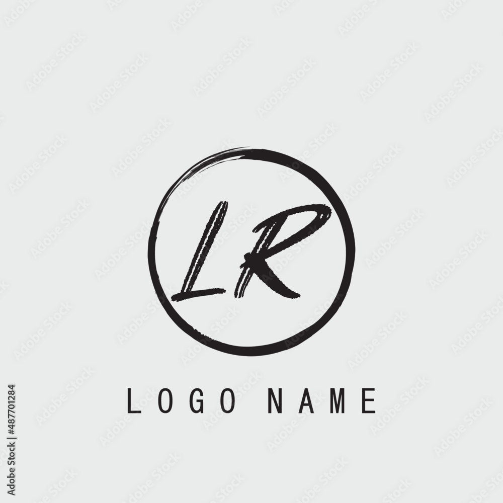 Monogram initial logo design with brush circle template letter LR Stock ...