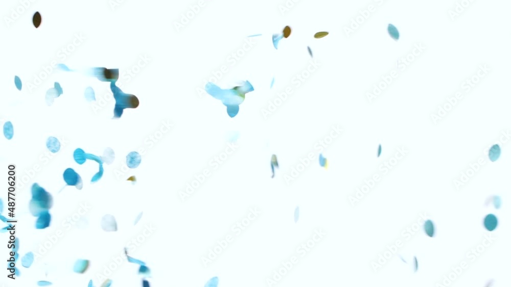 Blue and golden confetti particles isolated on white background ...