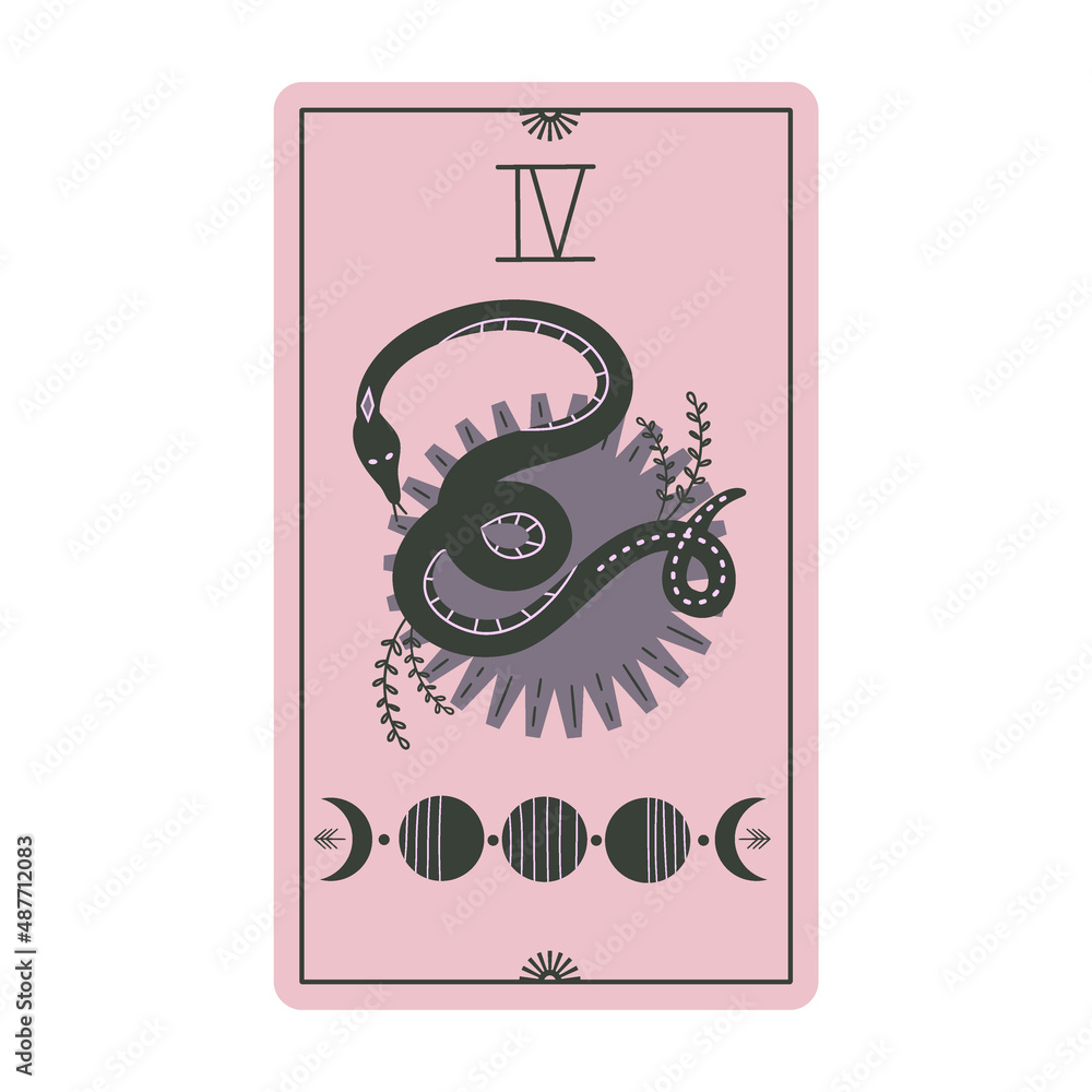 Vintage tarot cards with moon phases and snakes isolated on a white ...