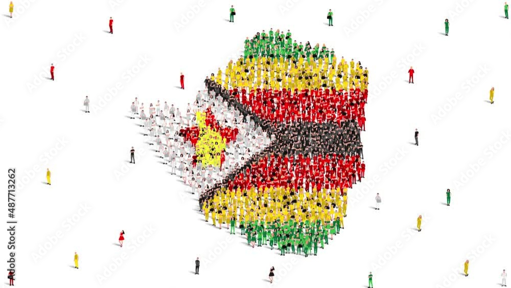 Zimbabwe Map and Flag. A large group of people in the Zimbabwe flag ...